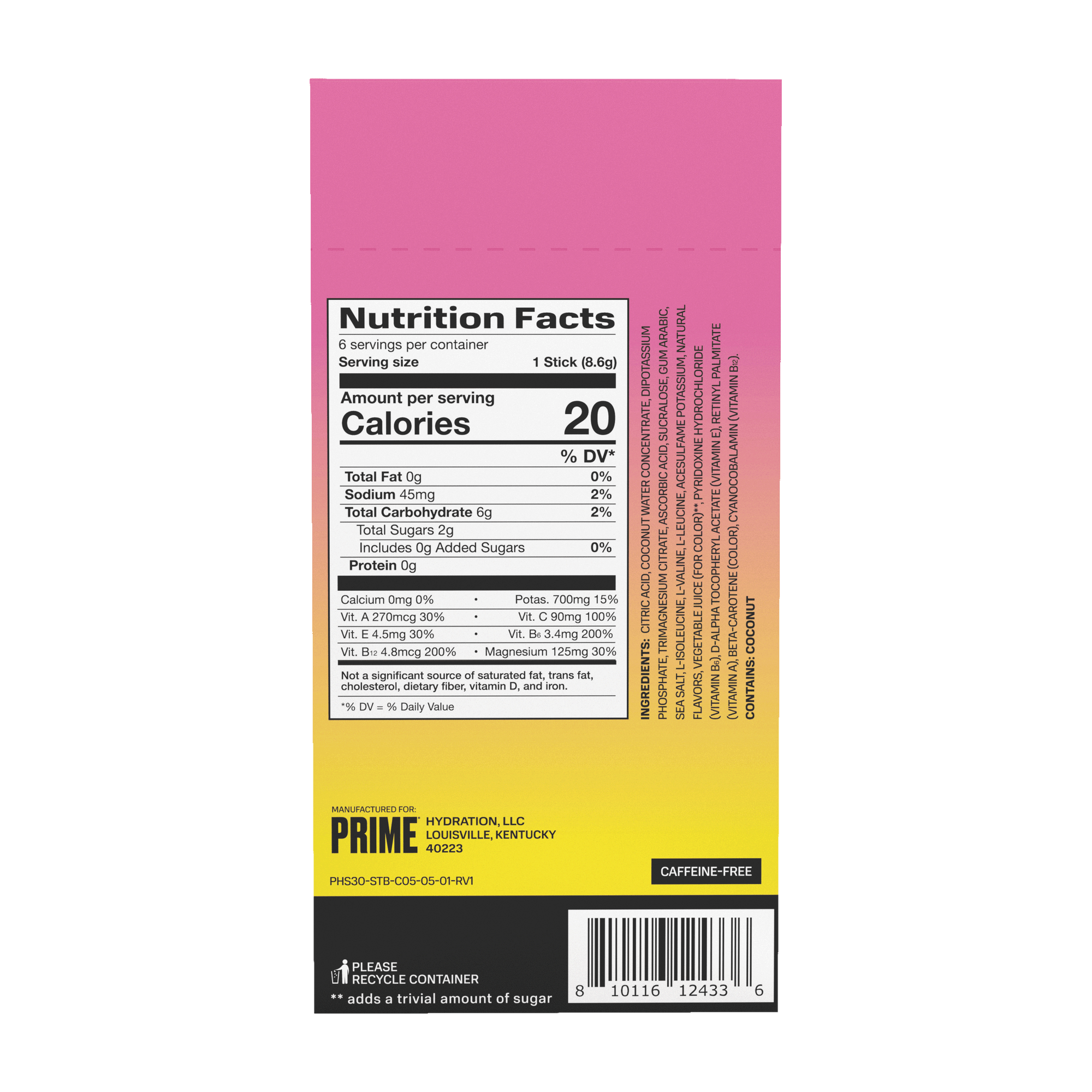 PRIME Hydration+ Sticks - Strawberry Banana, 6 PK