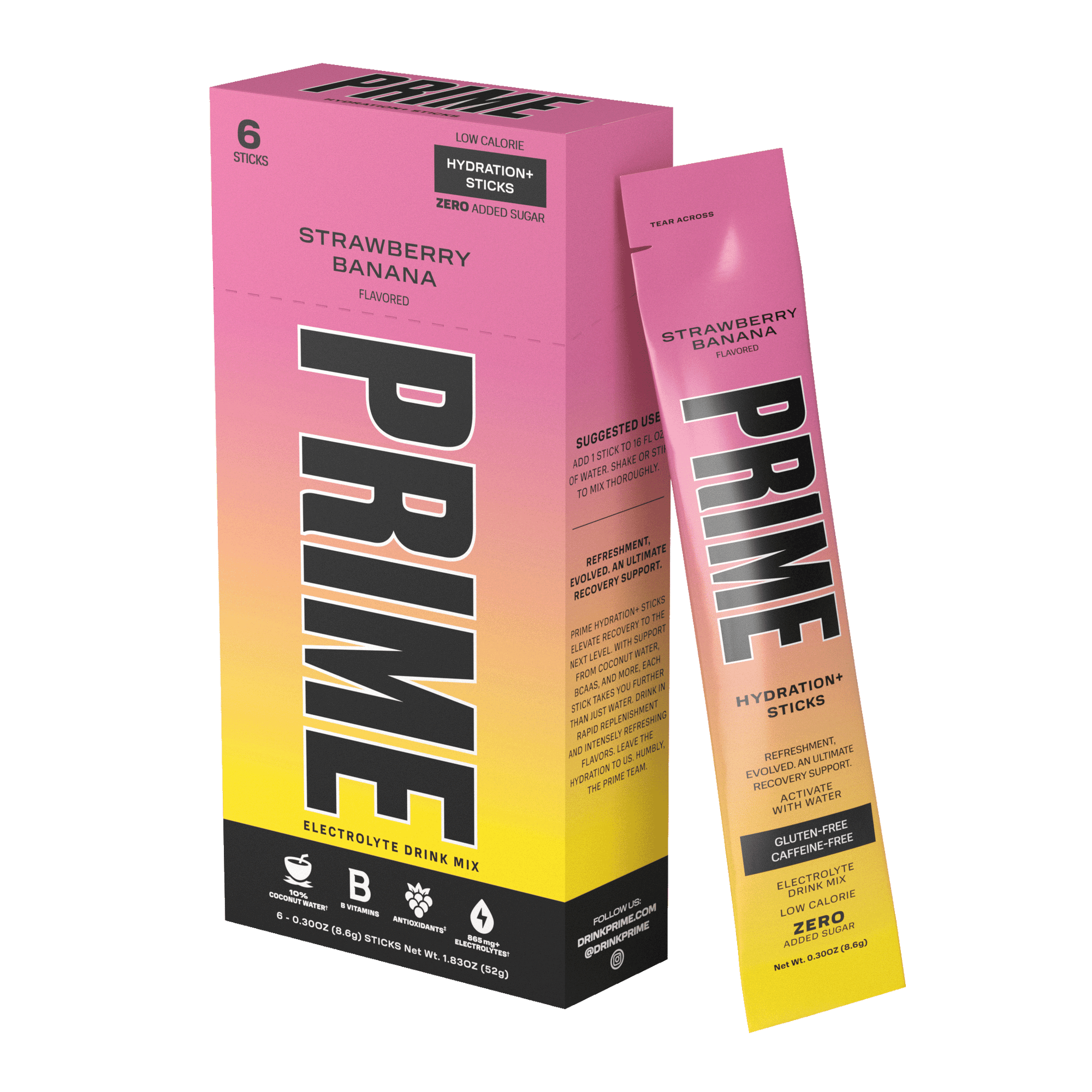 PRIME Hydration+ Sticks - Strawberry Banana, 6 PK