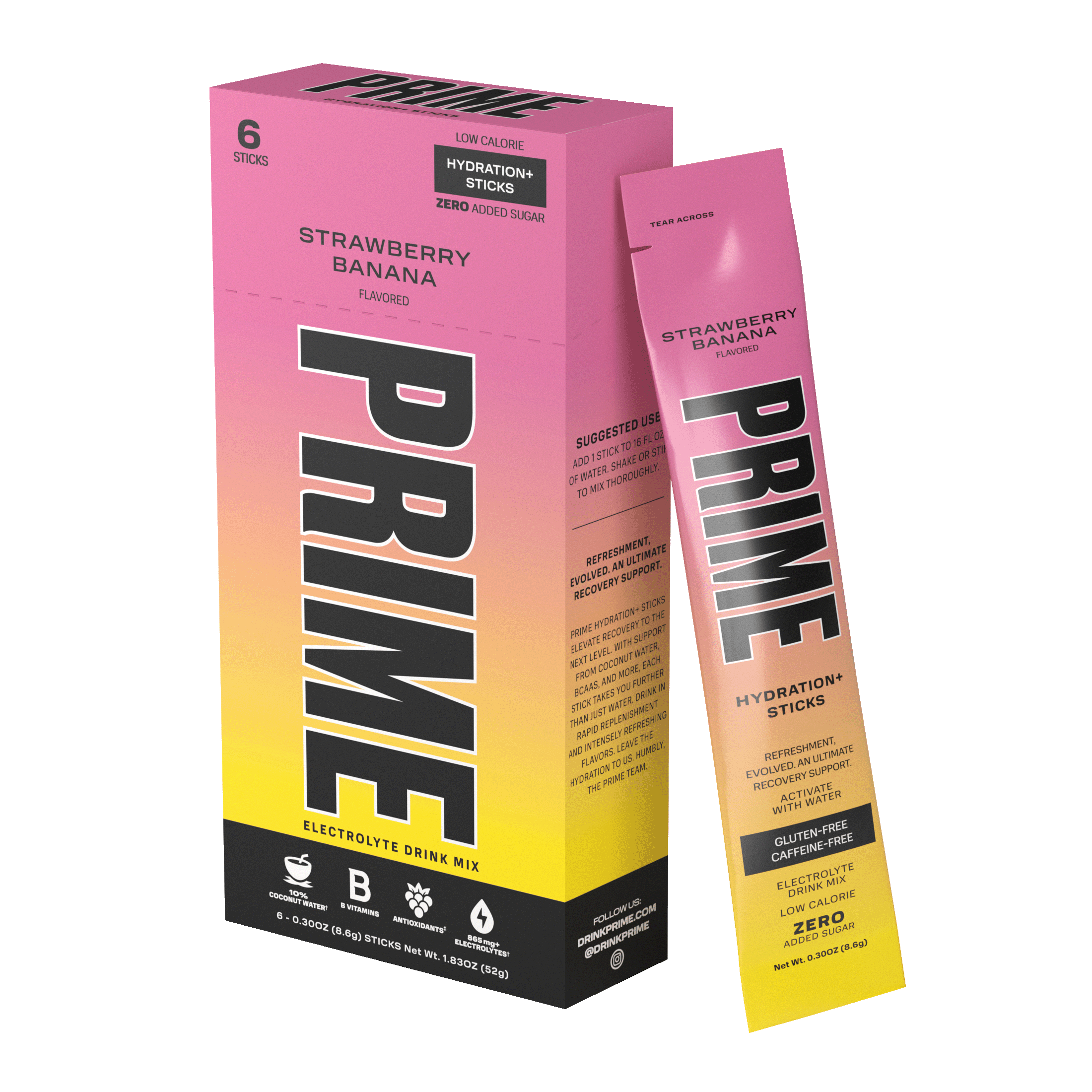 PRIME Hydration+ Sticks - Strawberry Banana, 6 PK