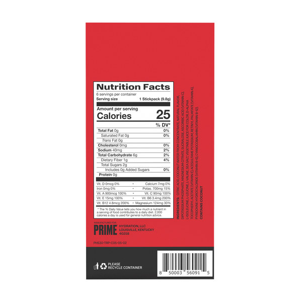 PRIME Hydration+ Sticks - Tropical Punch, 6 PK
